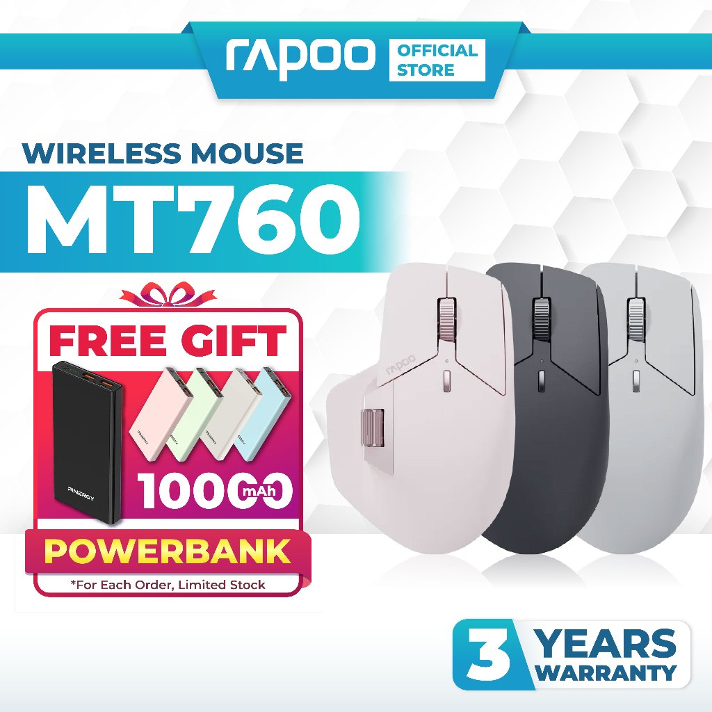 Rapoo MT760 Wireless Rechargeable Mouse 4000 DPI Bluetooth mouse Easy ...