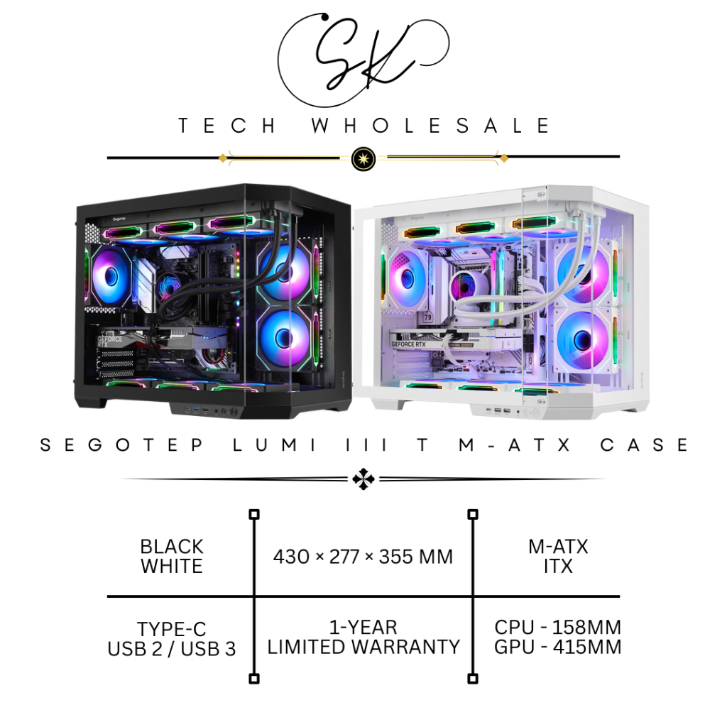 [SK TECH] SEGOTEP LUMI III T M-ATX ARGB AQUARIUM GAMING PC CASE (BLACK ...