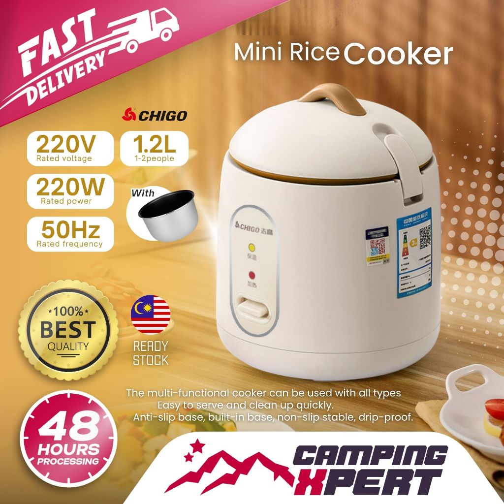1.2L CHIGO Mini Rice Cooker Non Stick 200W 220V Cooking Pot Power Save ...