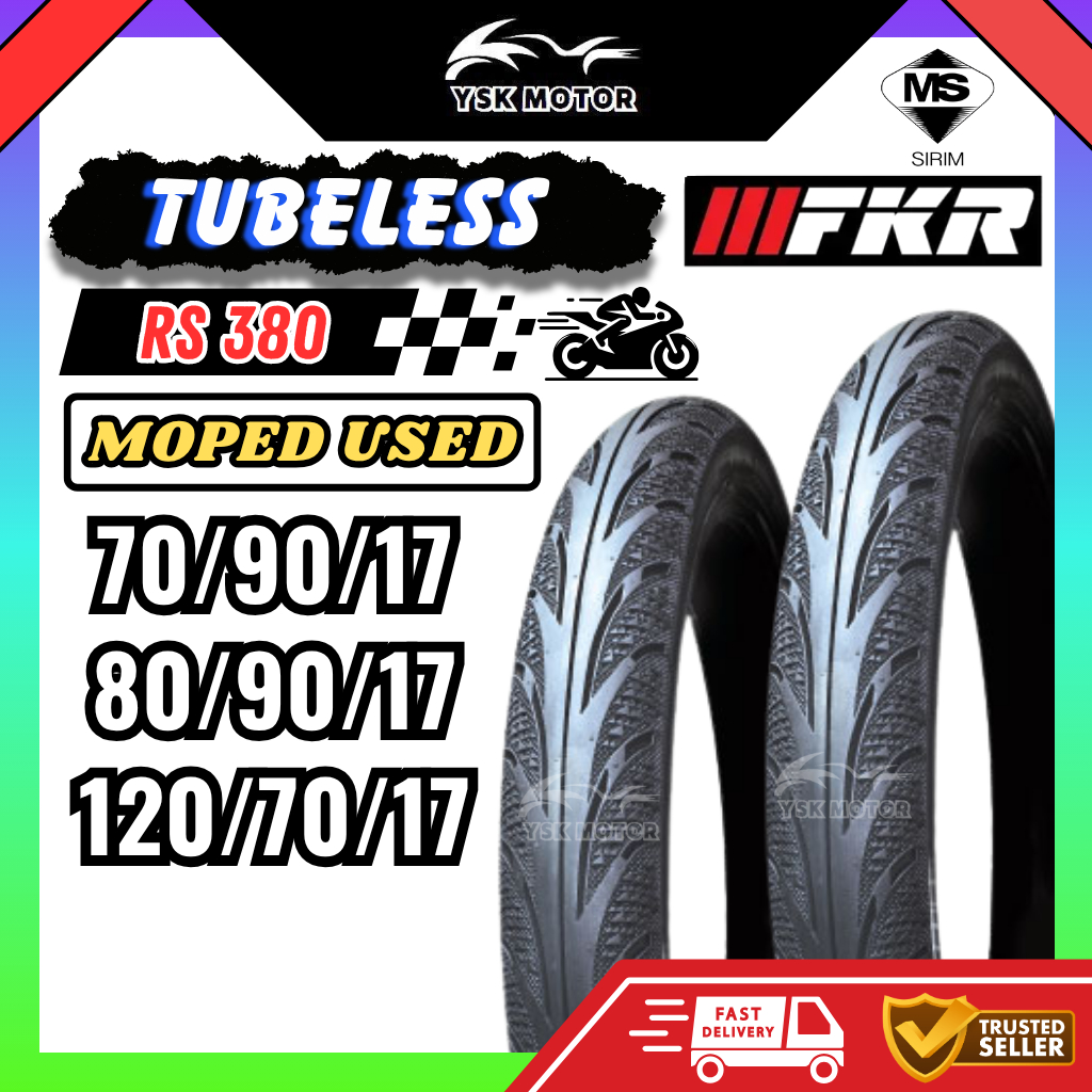 【RS380 17 inch】FKR TYRE TAYAR SAIZ 17 INCH Tubeless RS380 70/90/17 80 ...