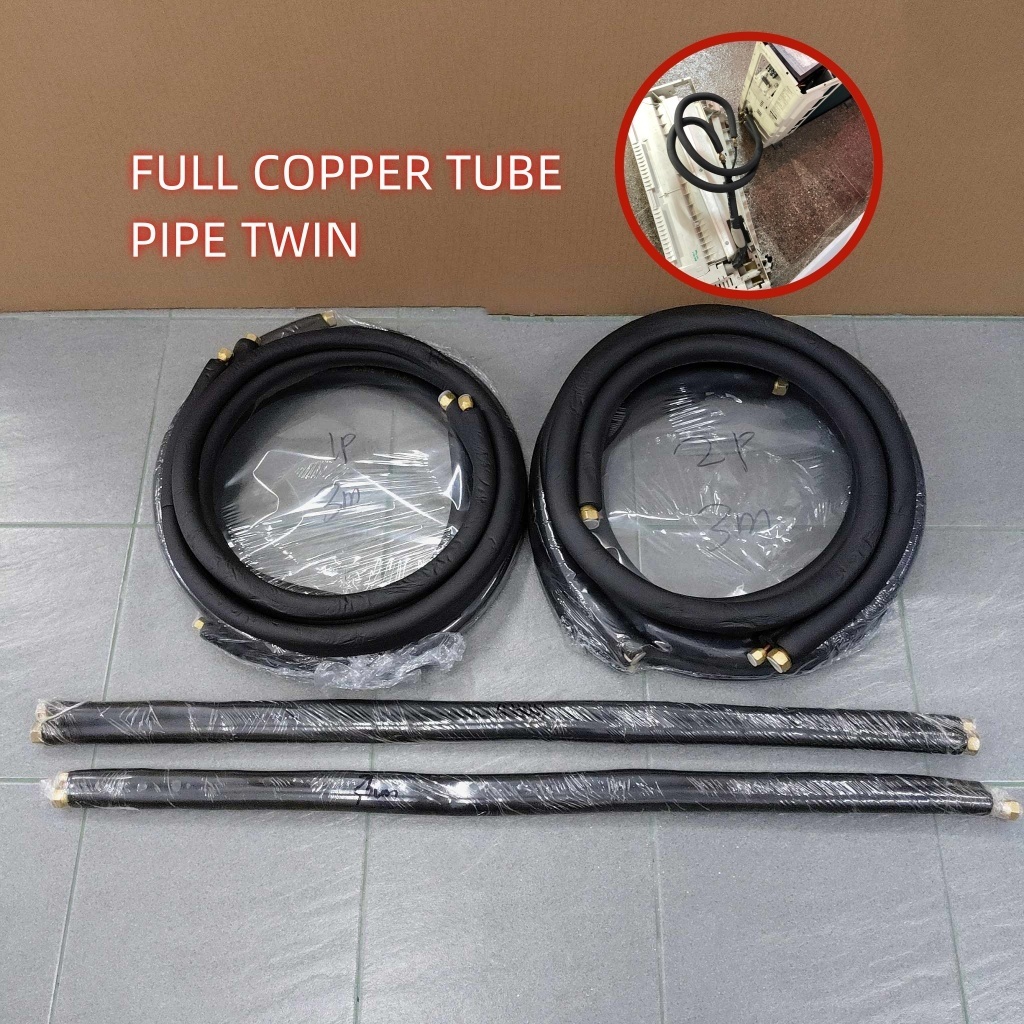 (FULL COPPER TUBE) AIRCON PIPE TWIN GAS PIPE SET 1HP 1.5HP 2HP 2.5HP ...