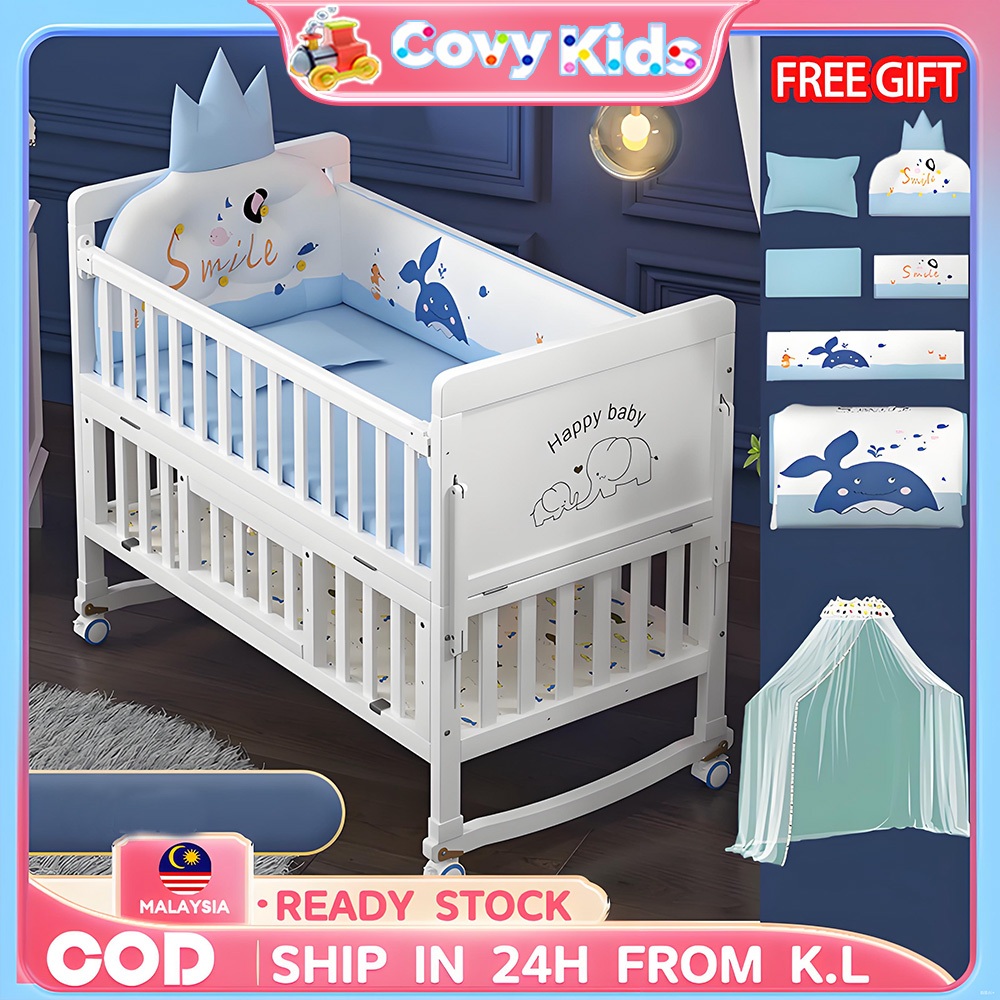 7 in 1 Wooden Baby Cot Multifunctional Baby Bed Food Grade Cribs Can ...