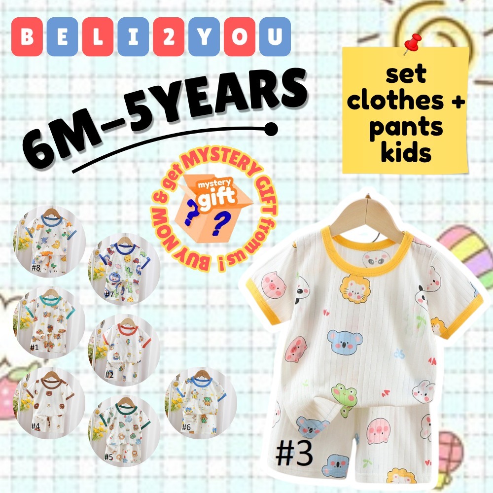 6m-5yrs Baju Budak Lelaki Perempuan Bayi Kids Short Sleeve Clothes Set ...