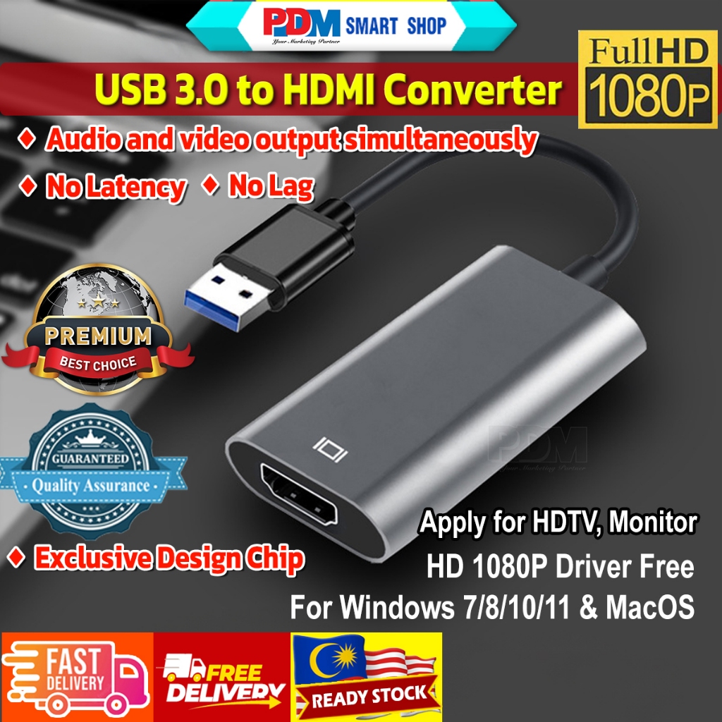 PDM USB to HDMI Converter Adapter USB 3.0 to HD 1080P with Audio Output ...