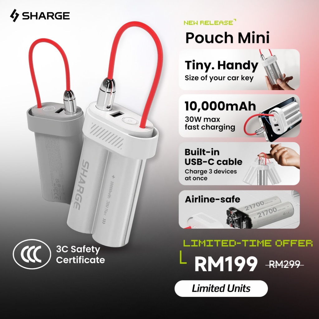 SHARGE Pouch Mini Power Bank | 10,000mAh + 30W max charging | Build-in ...