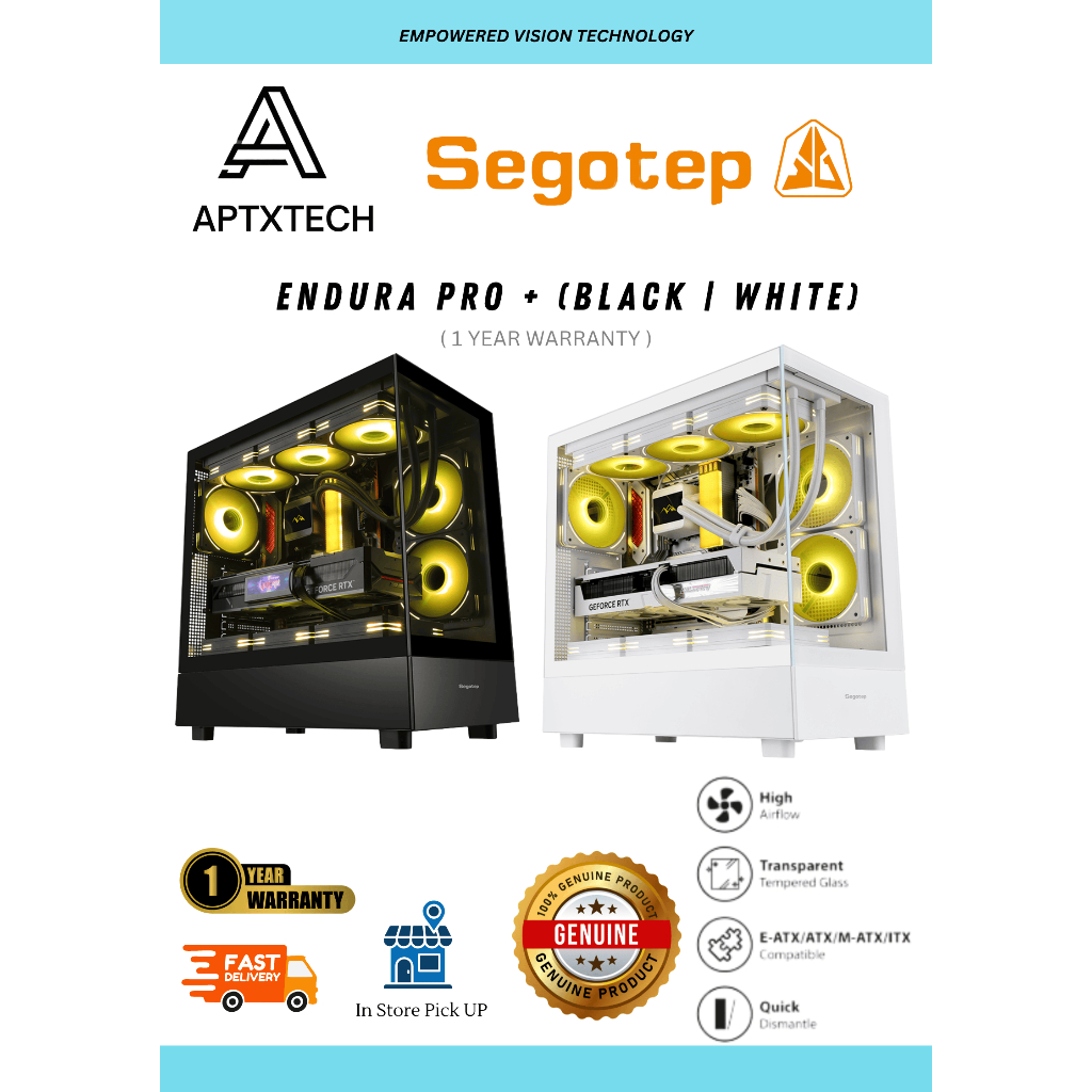 Segotep ENDURA PRO+ BLACK / WHITE Tower EATX ATX MATX ITX PC Casing ...