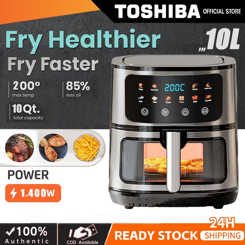 TOSHIBA Air Fryer 10L LED Touch Screen Non-Stick Coating Visible Window ...