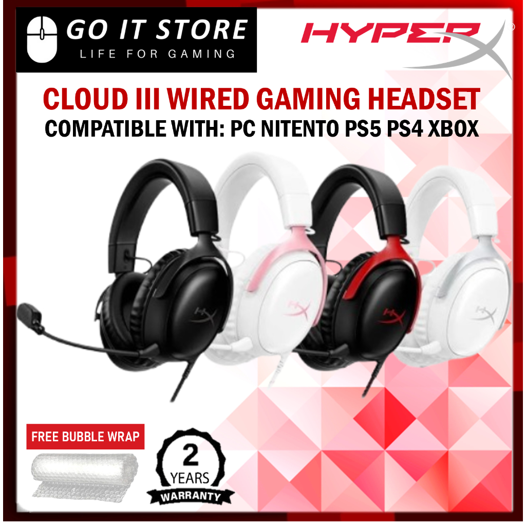 HyperX Cloud III Wired Gaming Headset (BLACK / BLACK RED / WHITE-PINK ...