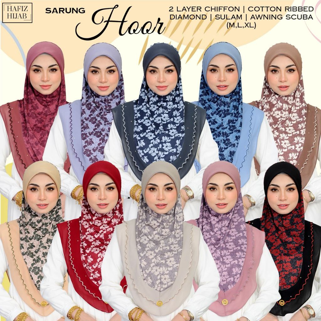 Tudung Sarung Hoor 2 Layer Body Cotton Ribbed Corak Tepi Chiffon ...