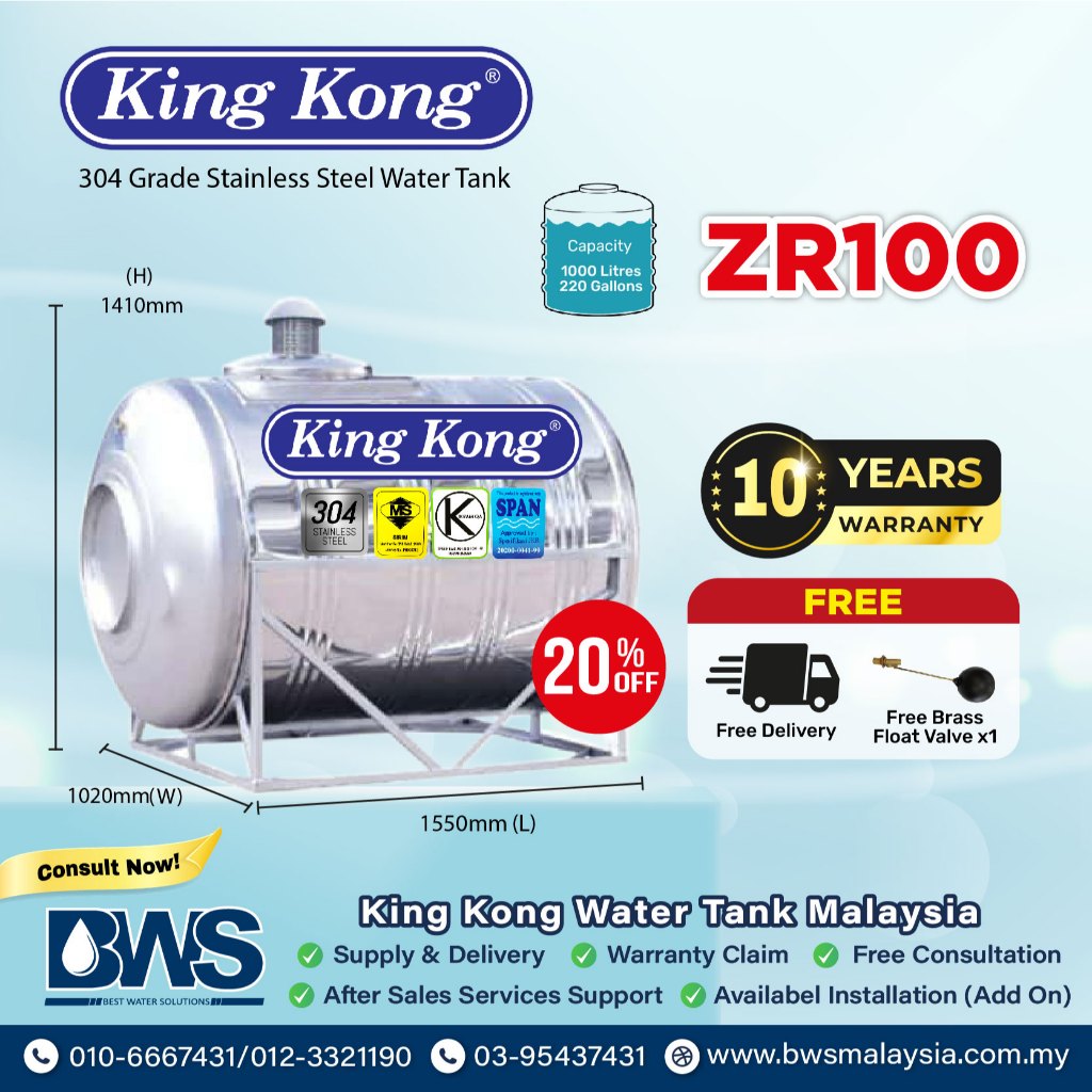 King Kong ZR100 (1000 liters) Stainless Steel Water Tank (Horizontal ...