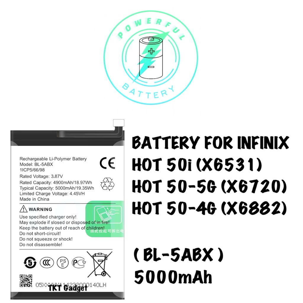 BATTERY FOR INFINIX HOT 50i (X6531) / HOT 50-5G (X6720) / HOT 50-4G ...