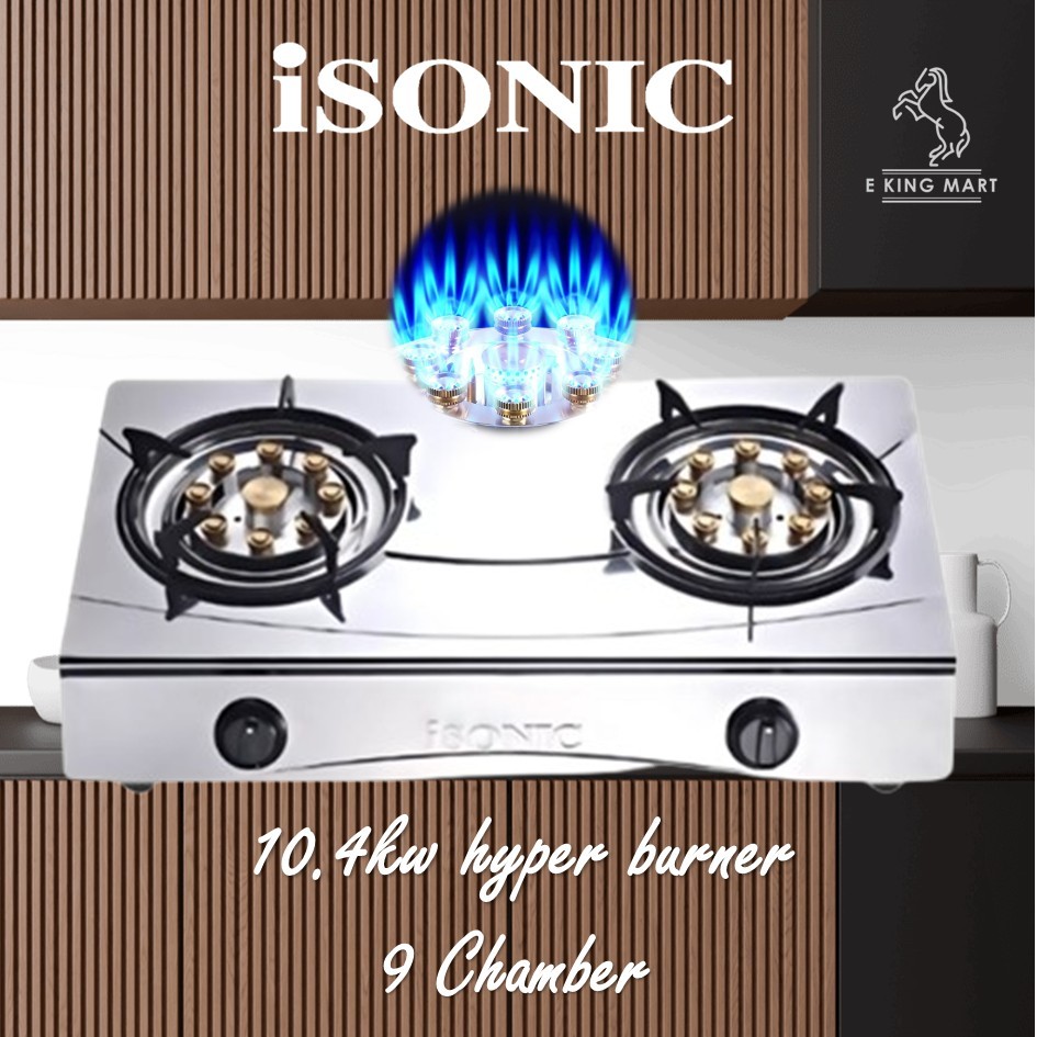 ISONIC Gas Stove IGB-8080SS Double Burner Cooker 9 Chamber Hyper Burner ...