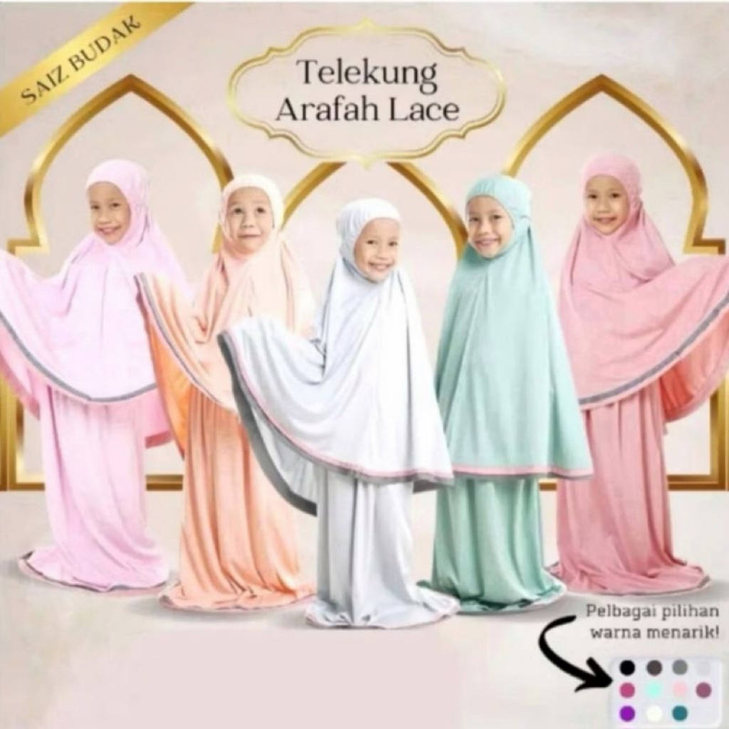 🔥 TELEKUNG ARAFAH BUDAK (3-14 TAHUN) - KAIN VISKOS LACE, BAJU SOLAT ...