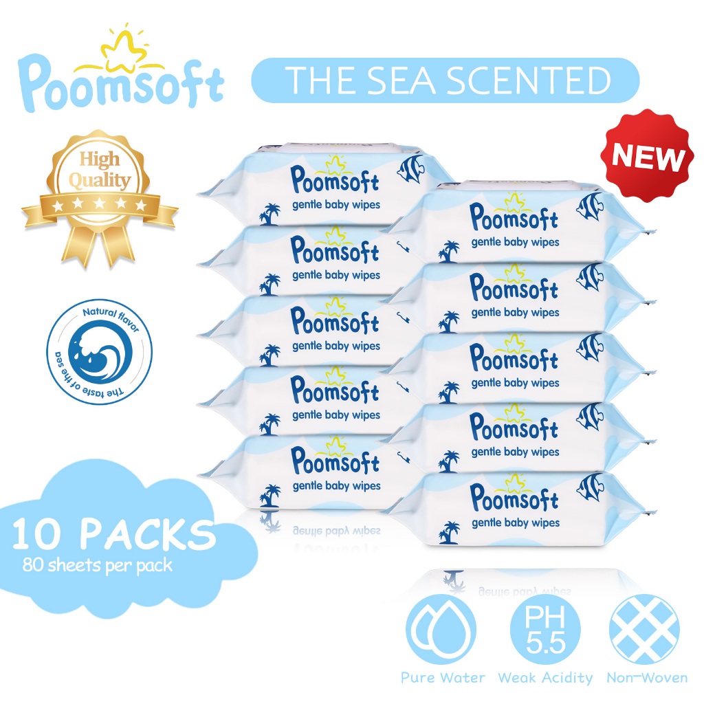 POOMSOFT Non Alcohol Baby Wet Wipes/Sea Scented Wet Tissue (10Pack ...