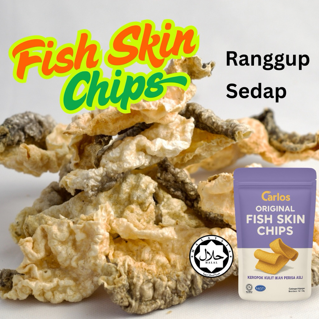 Carlos Fish Skin Chips Original 60g HALAL | Keropok Ikan Kulit Crispy ...