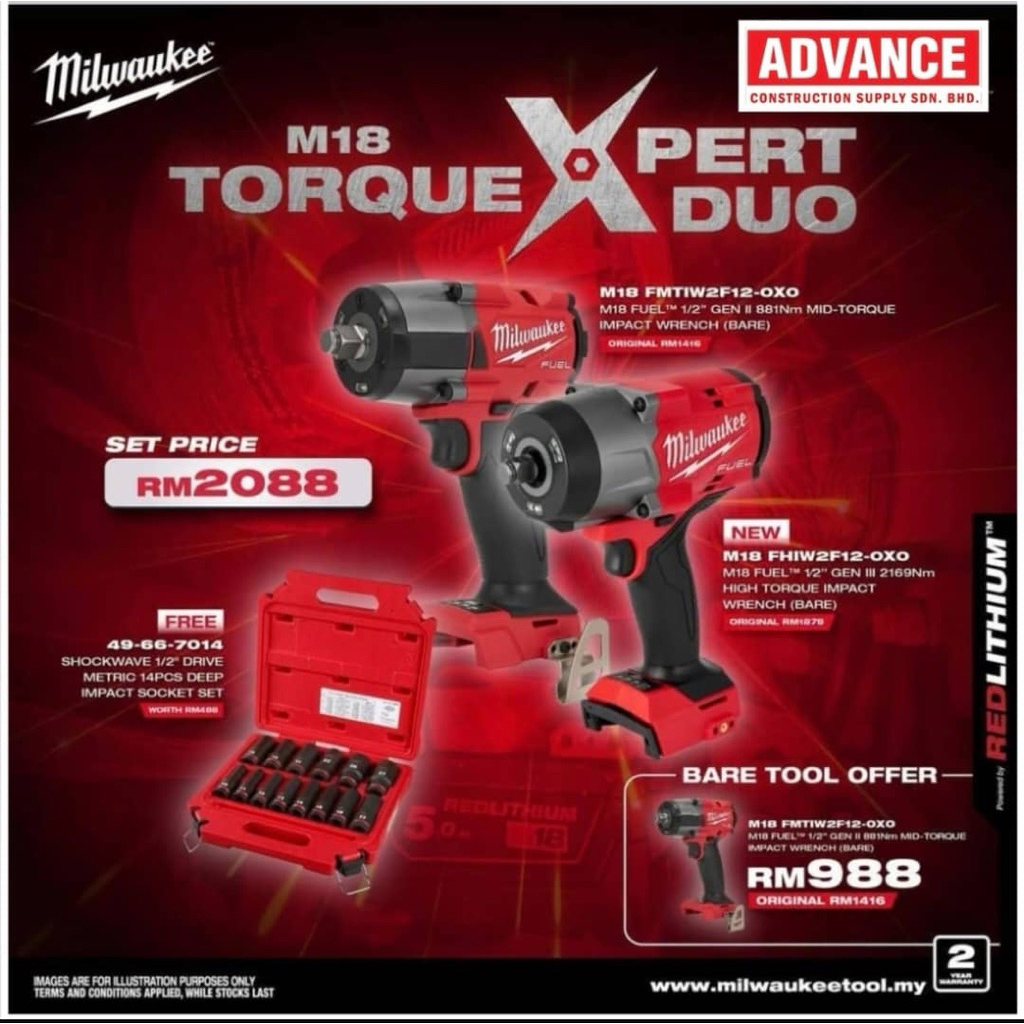 Milwaukee M18 FUEL™ Torque X-PERT DUO Impact Wrench Combo (Mid-Torque ...