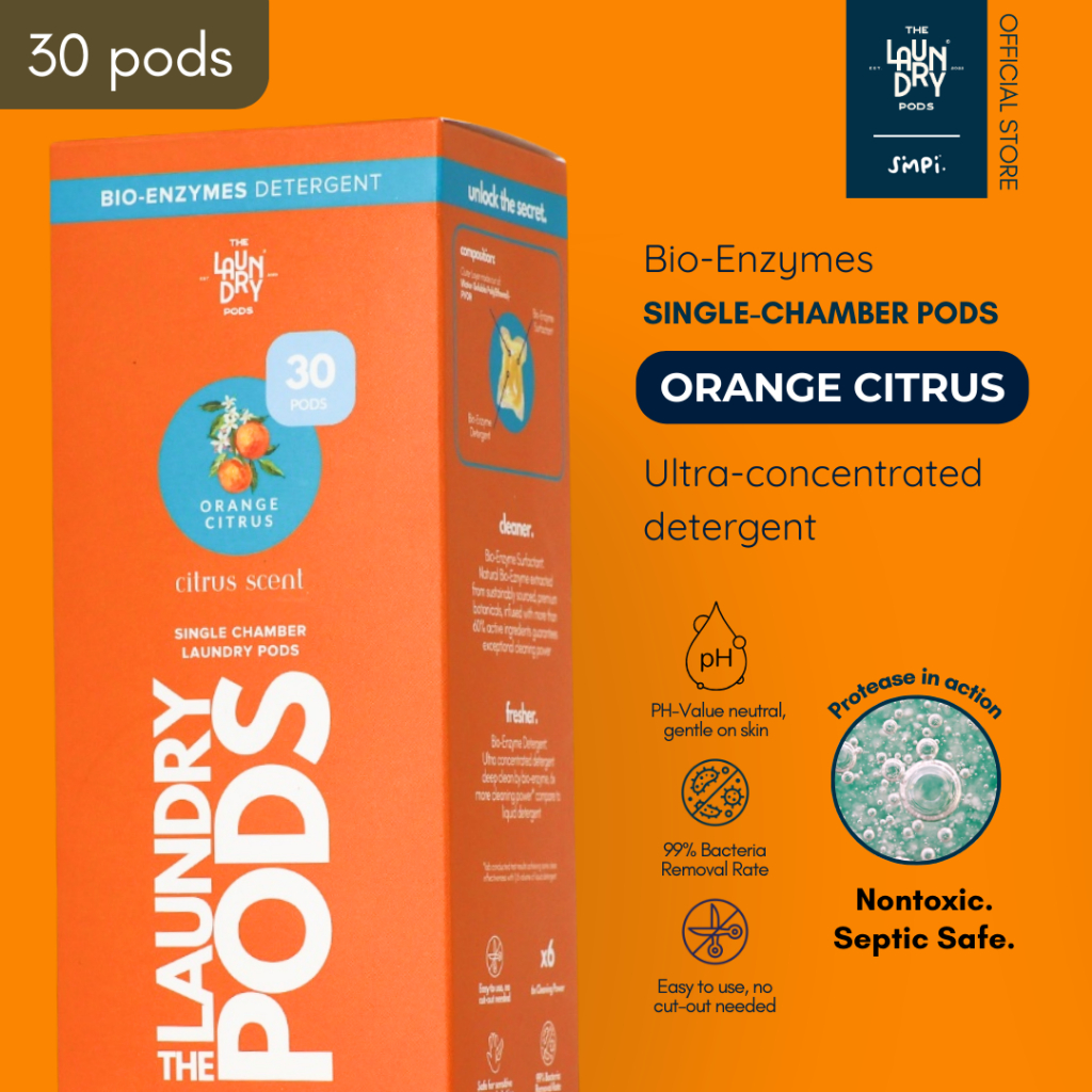 THE LAUNDRY PODS Single-Chamber Bio-Enzymes Laundry Capsules - Orange ...