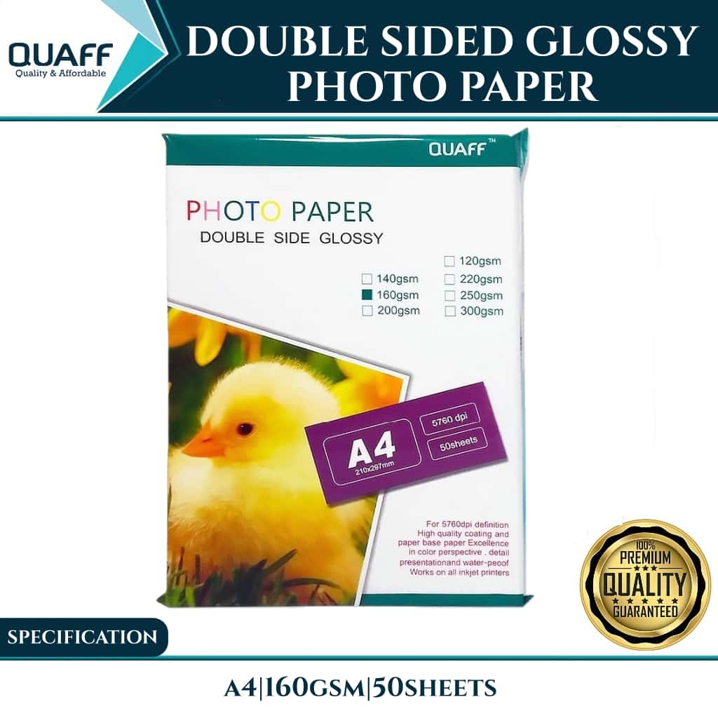 Double Sided Glossy Photo Paper - QUAFF A4 Size 50 Sheets (160gsm ...