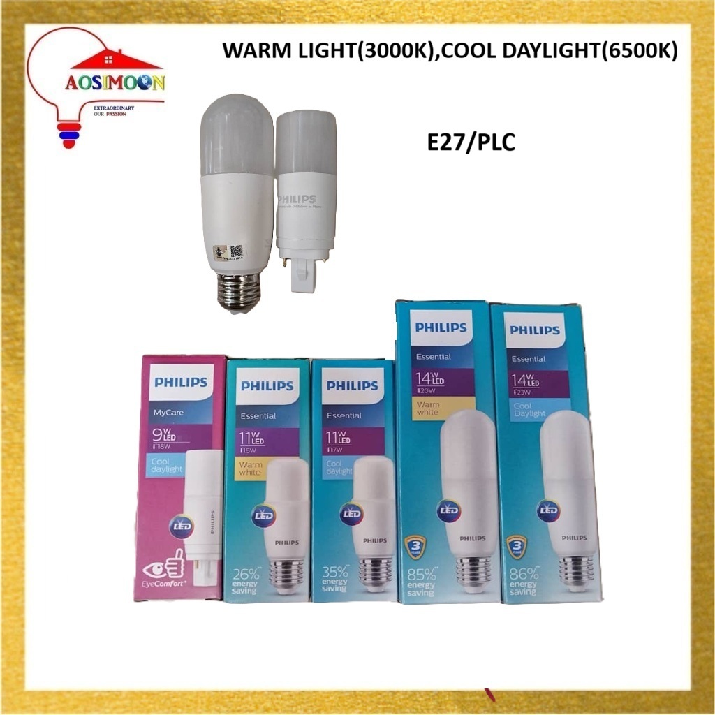 PHILIPS Essential Bulb E27 14W/11W & PHILIPS MY CARE Bulb PLC 9W NO UV ...