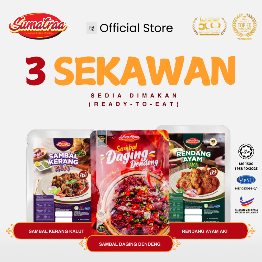 Sumatraa Combo 3 Mix Sambal Daging Dendeng, Sambal Kerang Kalut ...