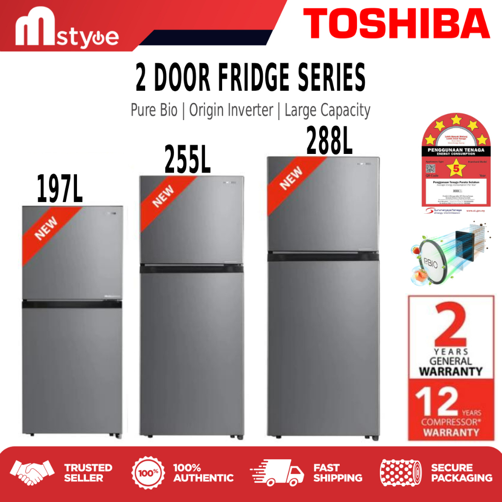 Toshiba 197L 255L 286L 2 Door Origin Inverter Fridge With Ag+ Bio ...