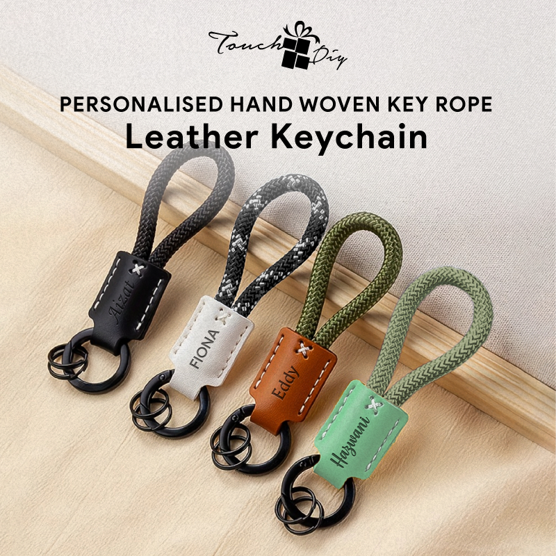 Personalized Woven Leather Keychain Custom Name Engraving Car Key Ring ...