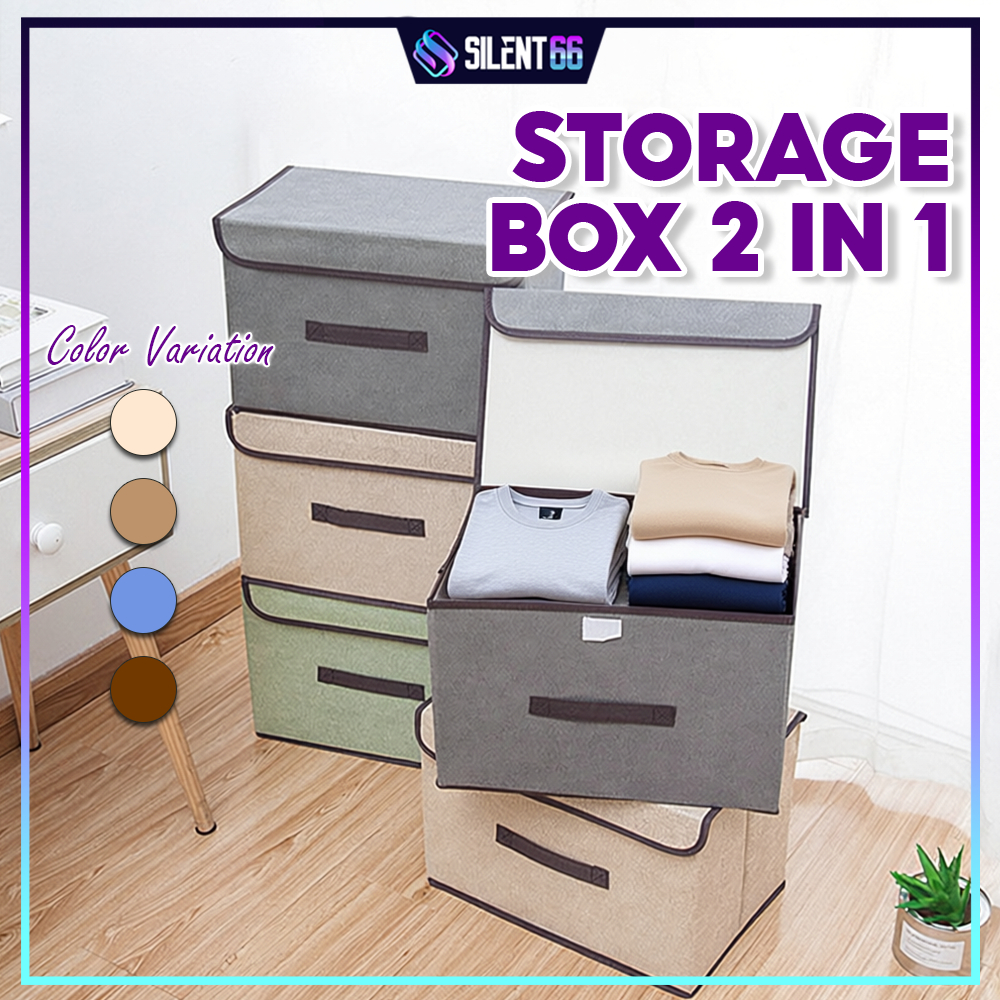 READY STOCK 2 In 1 Korean Storage Box Foldable Linen Cloth Storage Box ...