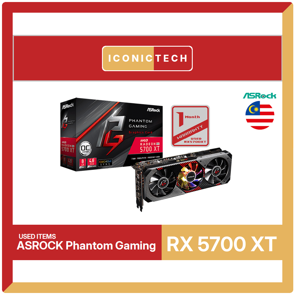 used graphic card only ASROCK AMD Radeon RX 5700 XT OC 8GB GDDR6 ...