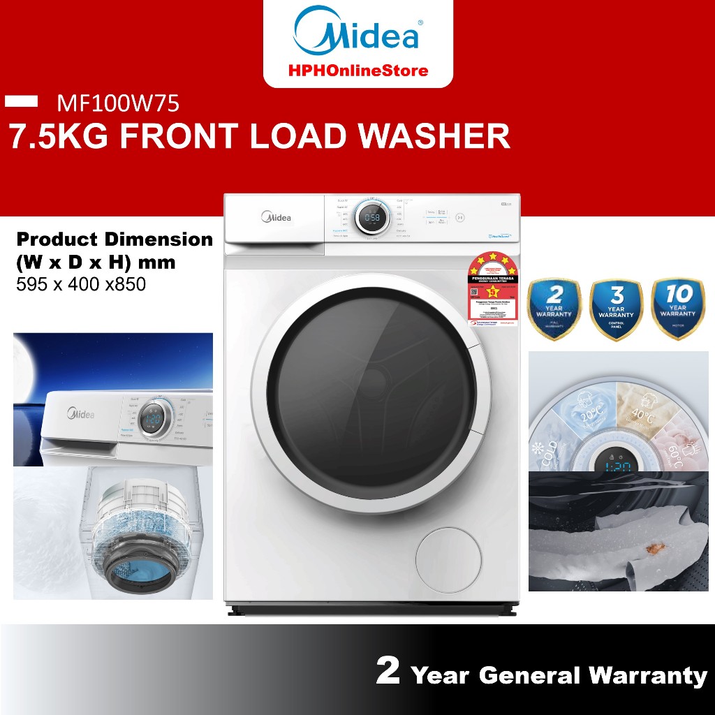 Midea 7.5kg Front Load Inverter Washing Machine MF100W75 | Shopee Malaysia