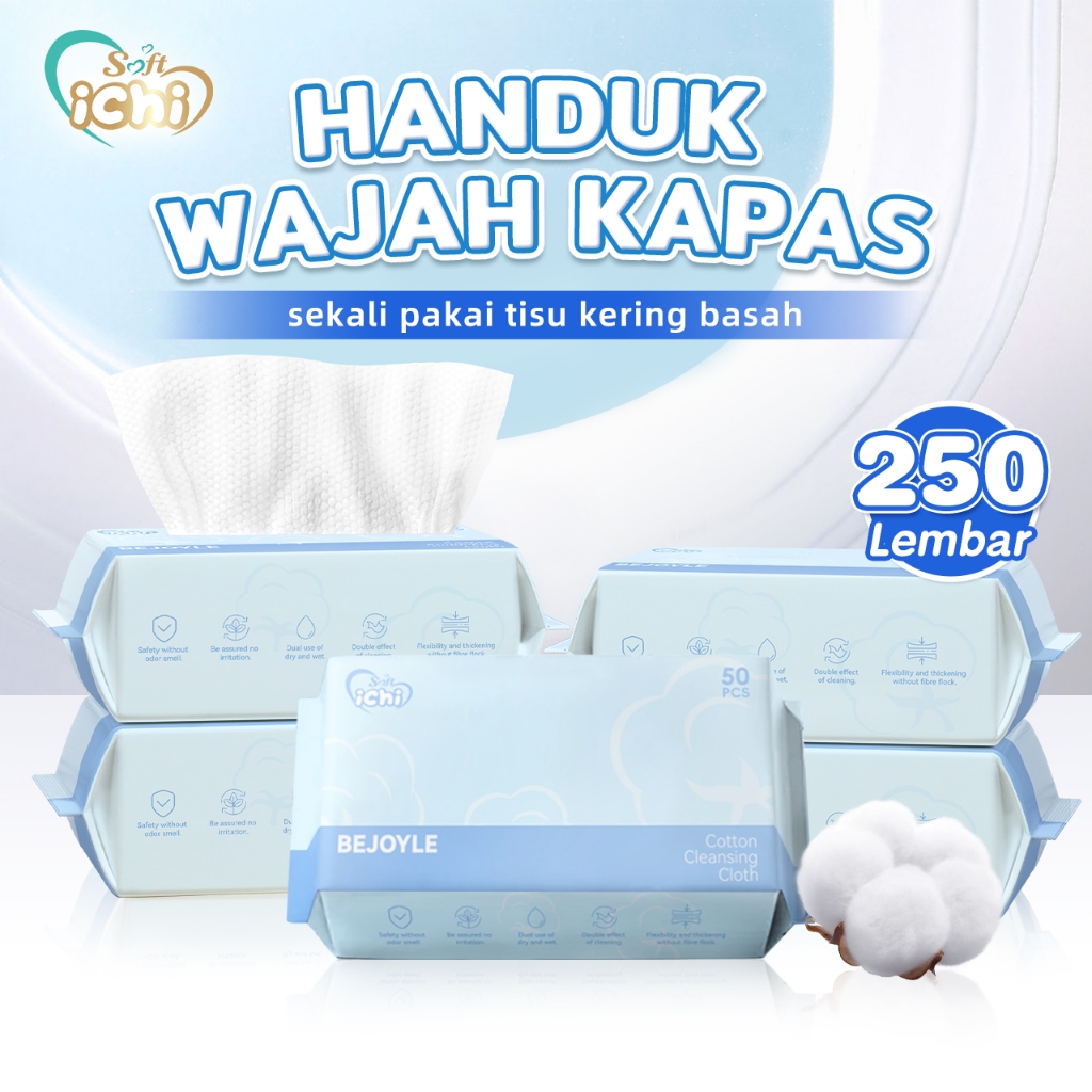 ICHI Handuk Wajah Kapas Lembut Sekali Pakai 250 Lembar | Tisu Kering ...