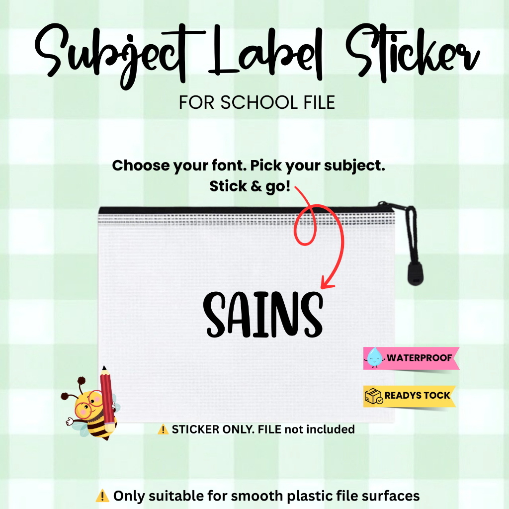 Subject Label Sticker for School File / Die Cut Label Sticker / School ...