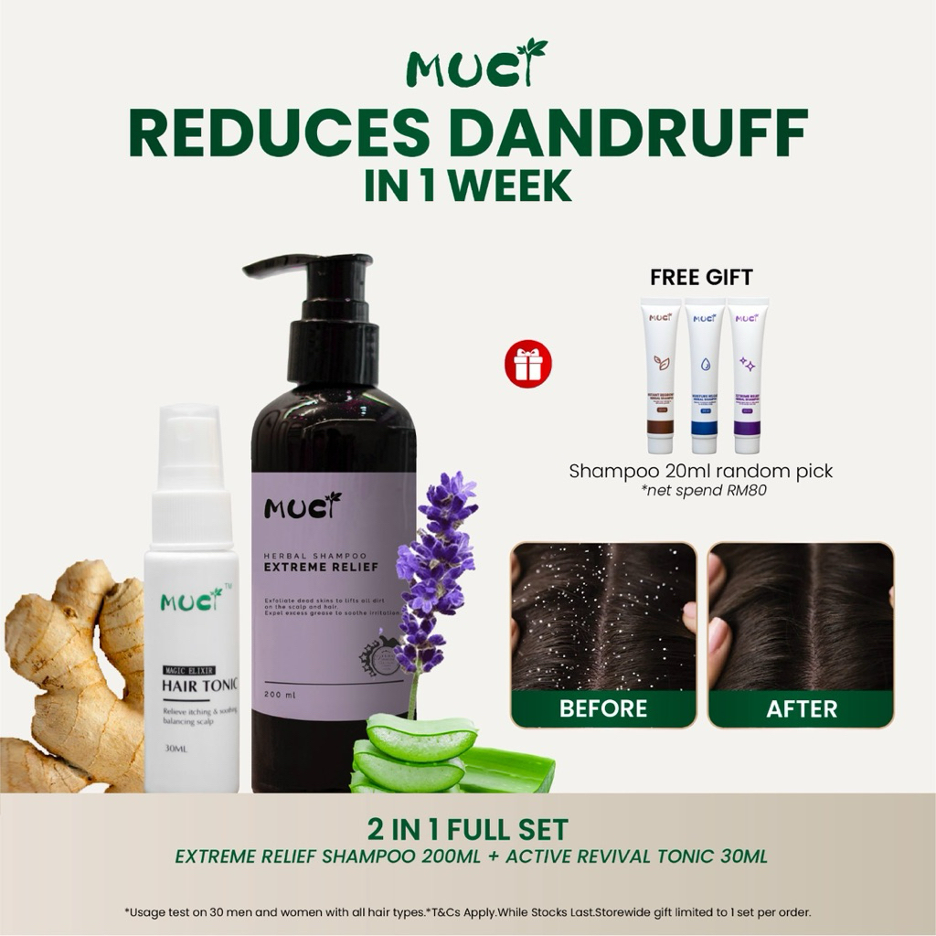 【MUCI】Extreme Relief Herbal Shampoo anti dandfuff 清洁去头皮屑洗发液 200ml ...
