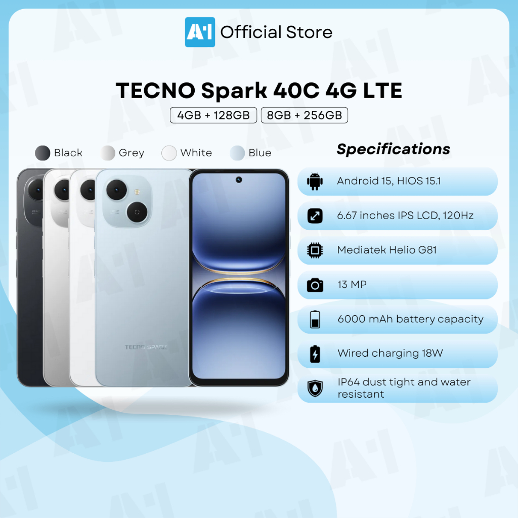 Tecno Spark 40C 4G LTE/KM4n (4GB+128GB) (8GB+256GB) Tecno Malaysia Set ...