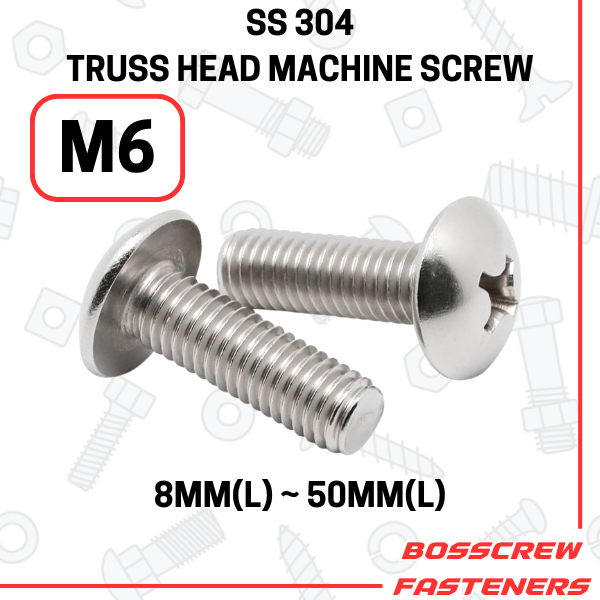 SS 304 Truss Head Machine Screw M6 x 8MM ~ 50MM, (Stainless Steel 304 ...