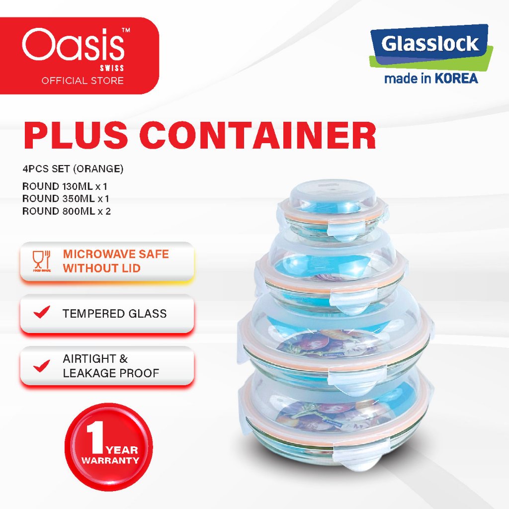 [Microwave Safe]Glasslock Food Container Airtight Glass Round Bekas ...