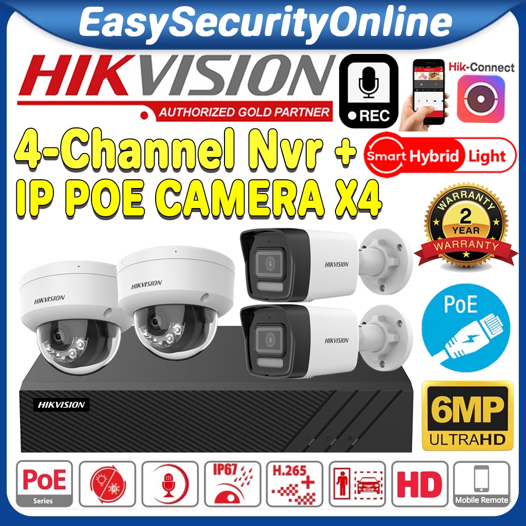 HIK HIKVISION 4CH 6.0MP DS-7604NI-Q1/4P NVR + 4 PoE CAMERA CCTV IP ...