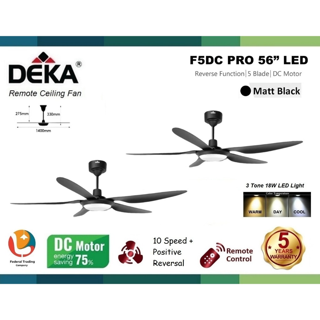 2 Unit DEKA F5DC LED Pro Remote Ceiling Fan 10 / F5DC / 12 Speed X-One ...