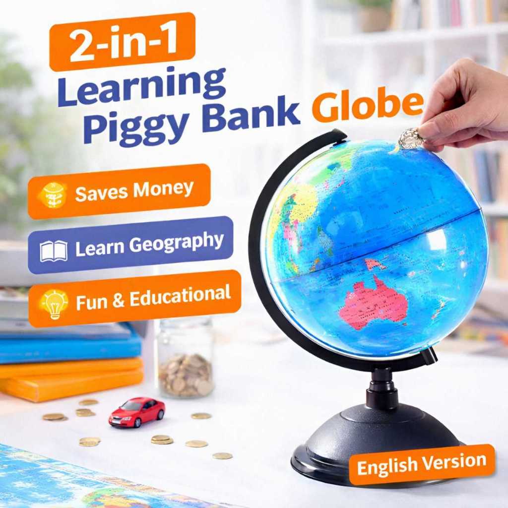 Kids World Globe Piggy Bank 10.6/14.2cm Tabung Duit Comel Glob dunia ...