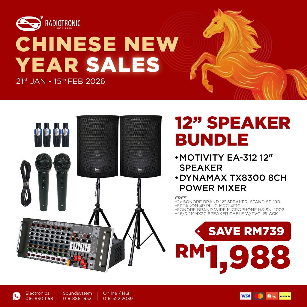 (CNY Offer 2026) MOTIVITY 12" 200W Speaker System + DYNAMAX TX8300 300W ...