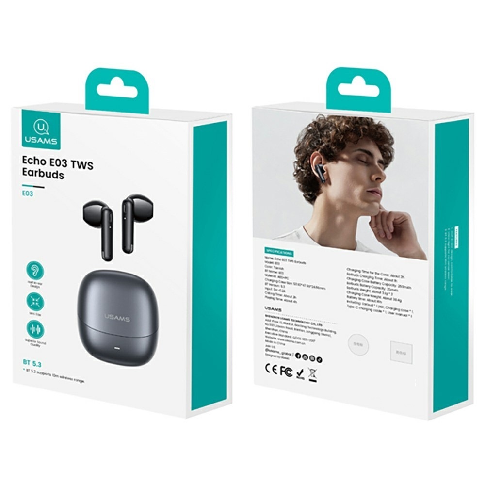USAMS Echo E03 Semi In Ear TWS Earbuds Wireless Bluetooth -Black ...