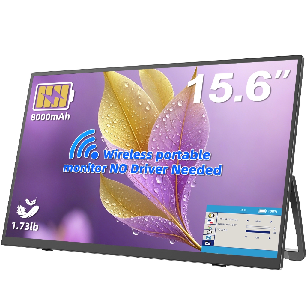 UPERFECT 15.6" Wireless Portable Monitor Built-in 8000mAh Battery ...
