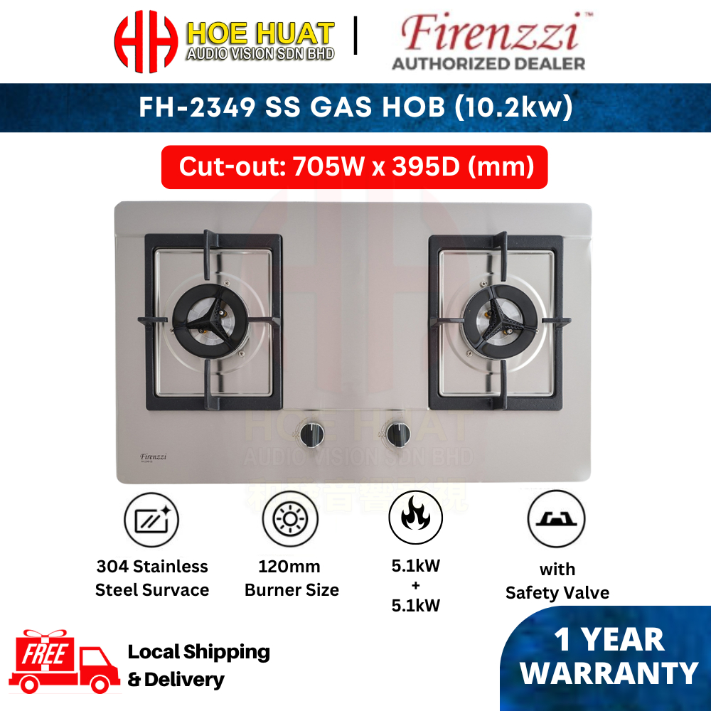 Firenzzi FH-2349 SS (10.2kW) Stainless Steel Gas Hob with Safety Valve ...