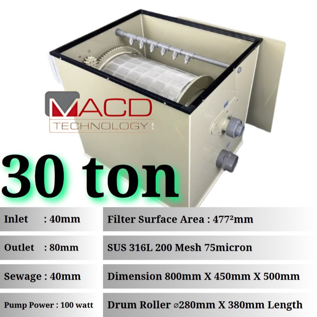 30Ton Rotary Drum Filter RAS Aquarium Fish Tank RDF Microfilter Koi ...