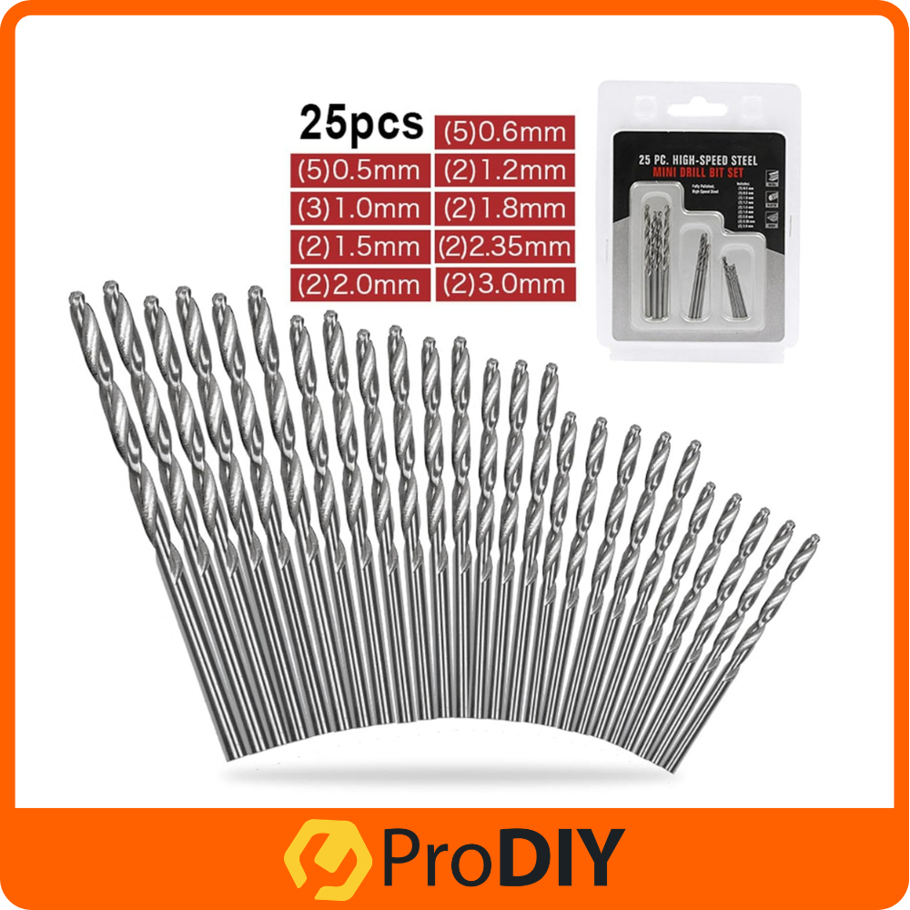 25pcs Mini HSS Drill Bits Set High Speed (0.6mm - 3.0mm) For Cordless ...