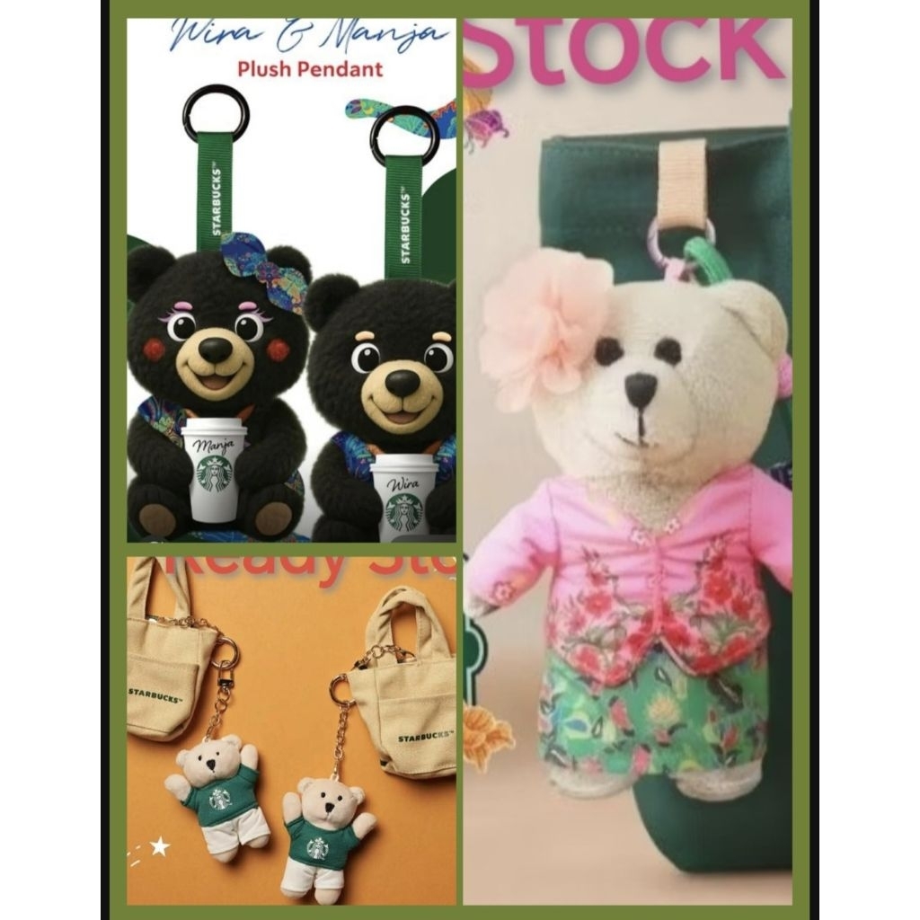 Starbucks Wira & Manja Plush Pendant / Plushie Bearista Keychain with ...