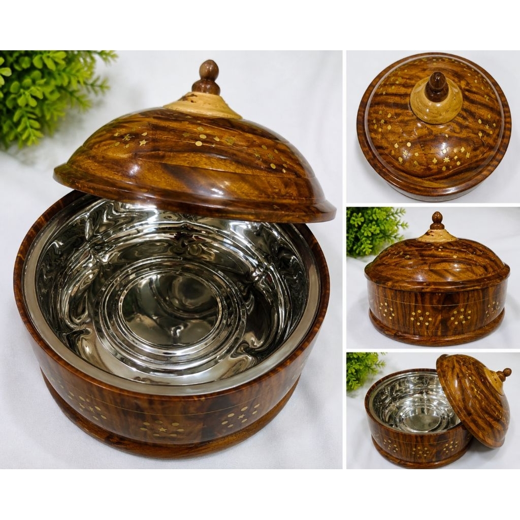 Elegant Wooden Hot Pot with Stainless Steel Inner | Premium Serving ...