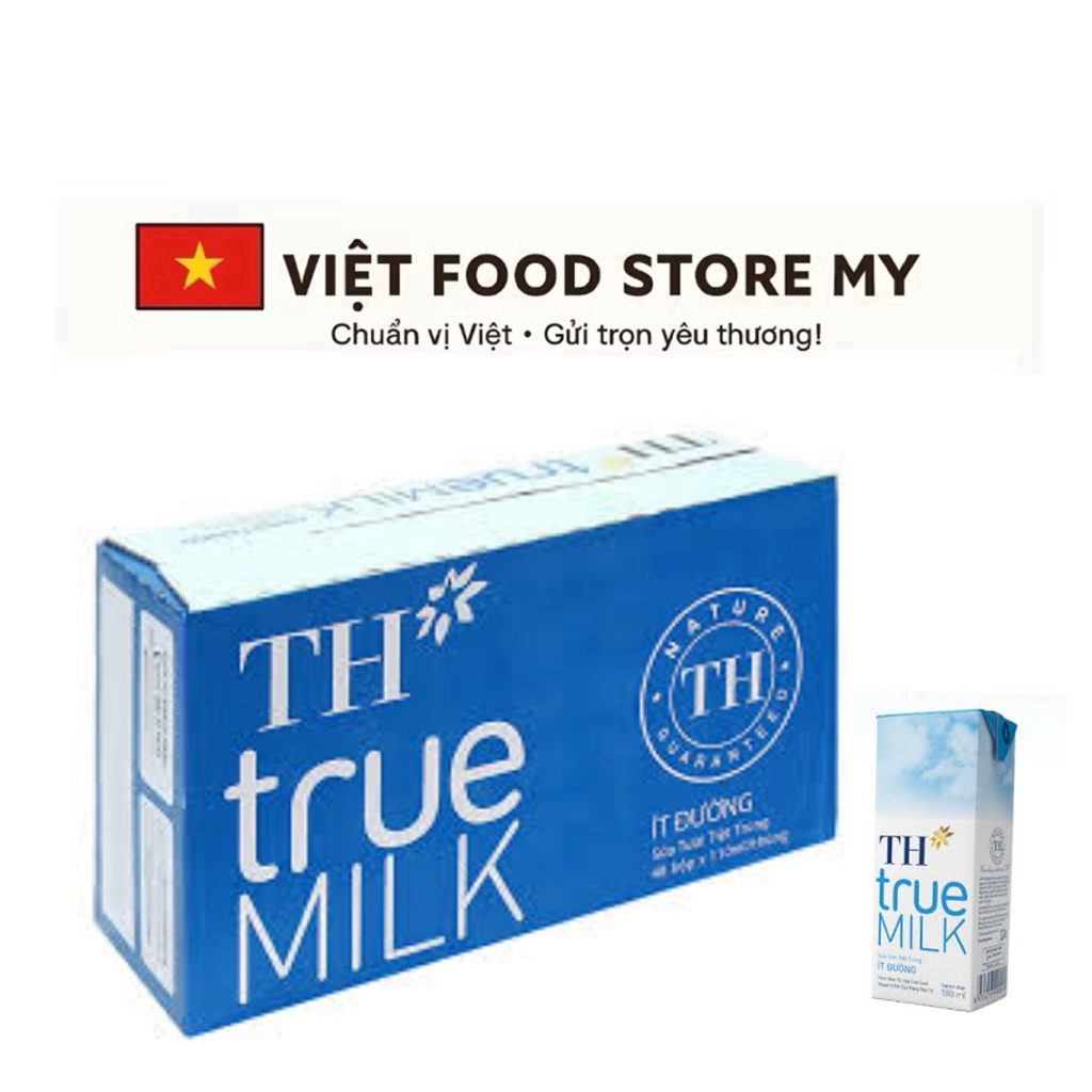 TH True MILK Less Sugar UHT Fresh Milk 1 Carton (180ml x 48) - Sữa Ít ...