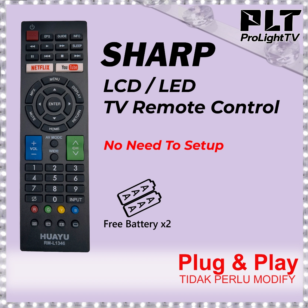 HUAYU NANO TECH Remote Control FOR SHARP RM-L1346 SMART 3D NETFLIX TV LED / LCD (FREE BATTERY ...