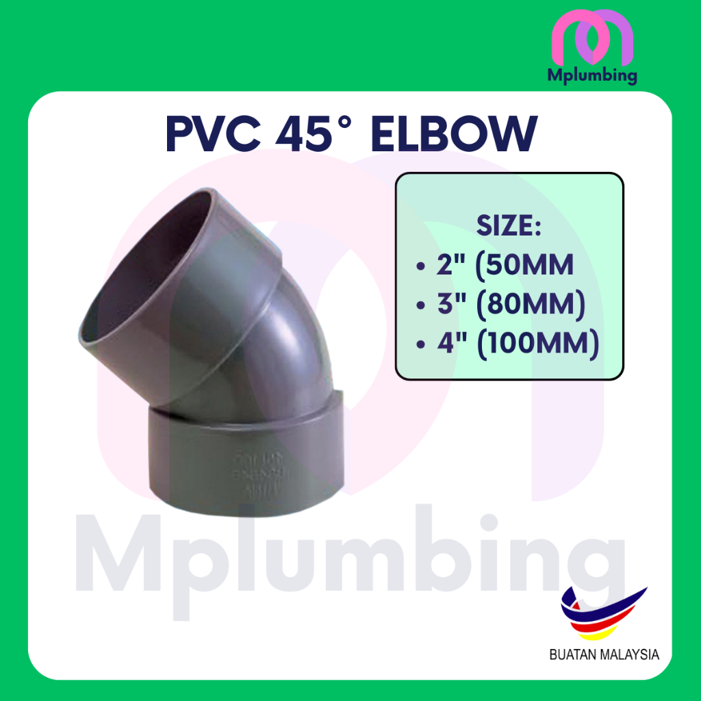 ELBOW 45° DEGREE PVC PIPE FITTINGS 2" 3" 4" 50MM 80MM 100MM | Shopee ...