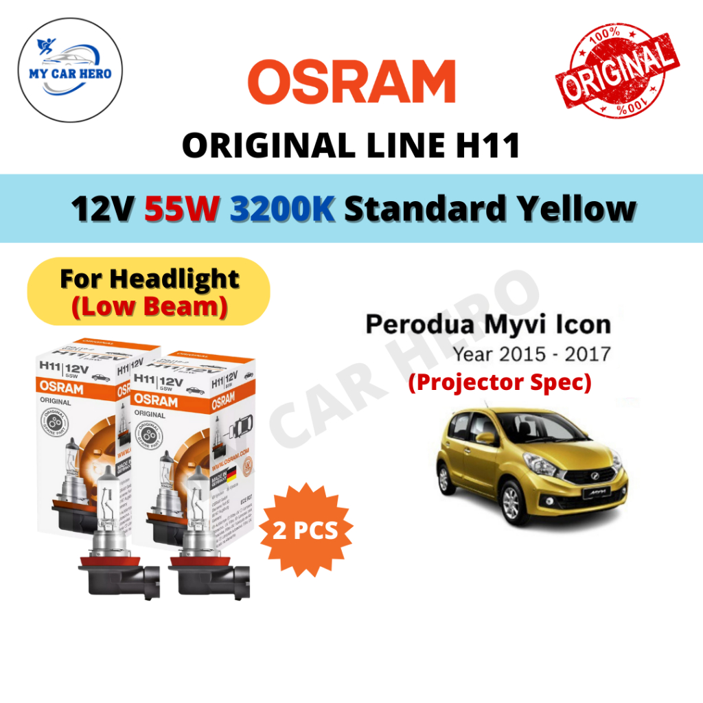 OSRAM Original Line H11 Halogen Low Beam Headlamp Bulb (2pcs) 12V 55W ...
